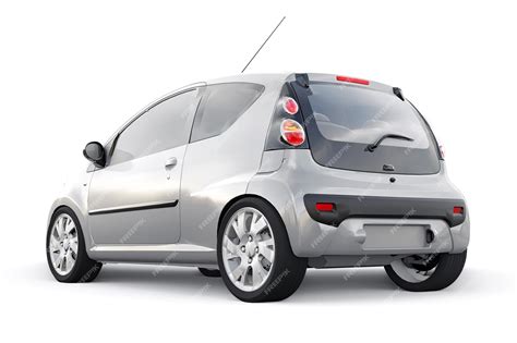 낮은 연료 소비 3d 렌더링으로 역사적인 도시의 비좁은 거리를 위한 회색 금속 초소형 도시 자동차 프리미엄 사진