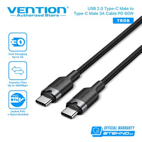 Jual Vention Kabel Data USB Type C To C Male 3A PD 60W Fast Charging Shopee Indonesia