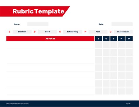 Analytic Rubric Template Wordlayouts