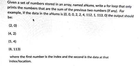 solved given a set of numbers stored in an array named