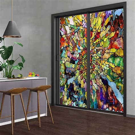 Window Film Stained Glass Window Door Glass Film Colorful Privacy