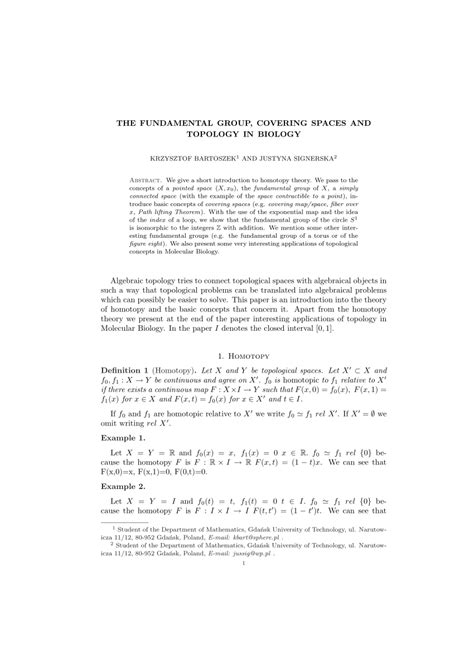 Pdf The Fundamental Group Covering Spaces And Topology In Biology