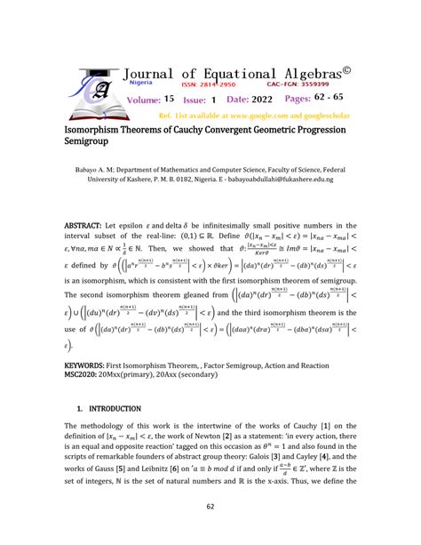 Pdf Isomorphism Theorems Of Cauchy Convergent Geometric Progression Semigroup