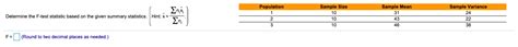 solved population Ση και determine the f test statistic