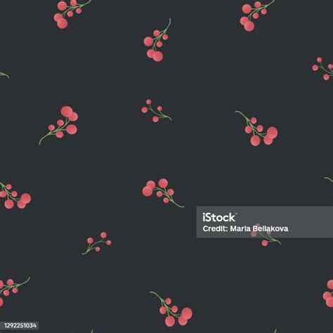 검은 색 배경에 빨간색 건포도 베리와 녹색 가지와 원활한 벡터 패턴 디자인 메뉴 장식 직물 벽지 부엌 요리 및 패스트리 디자인에 적합합니다 가정 주방에 대한 스톡 벡터 아트