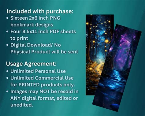 Starry Forest Printable Bookmark Png Bundle Fantasy Forest Bookmark Celestial Bookmark
