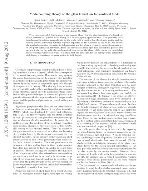 Pdf Mode Coupling Theory Of The Glass Transition For Confined Fluids