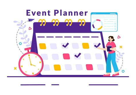 Event Planner Vector Illustration With Planning Schedule Time Management Business Agenda And