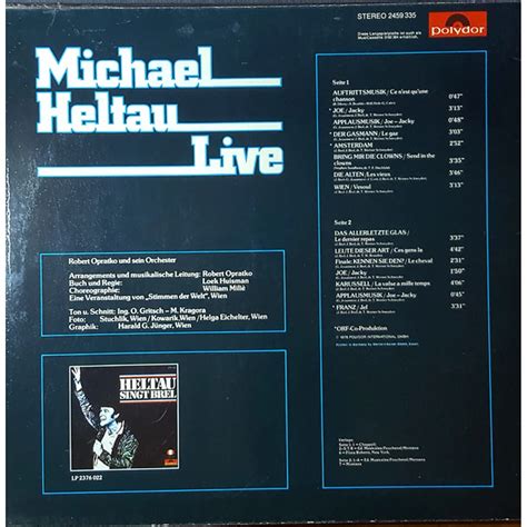 Michael Heltau Michael Heltau Live Vinyl Lp 1976 De Original