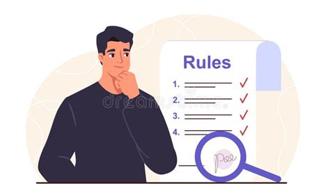 Man With Rules List Young Guy Near List Of Rules And Goals Efficient Workflow And Ethical