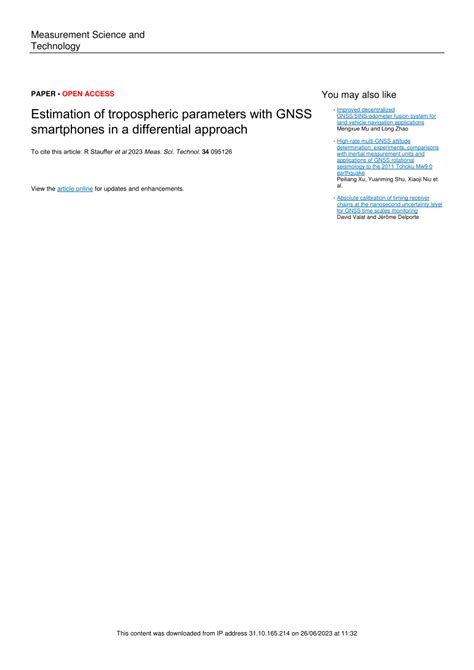 Pdf Estimation Of Tropospheric Parameters With Gnss Smartphones In A Differential Approach
