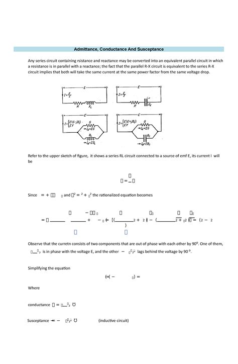 Admittance Conductance And Susceptance Refer To The Upper Sketch Of Figure It Shows A Series