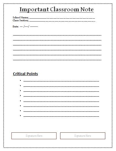Classroom Note Templates Free Word Templates