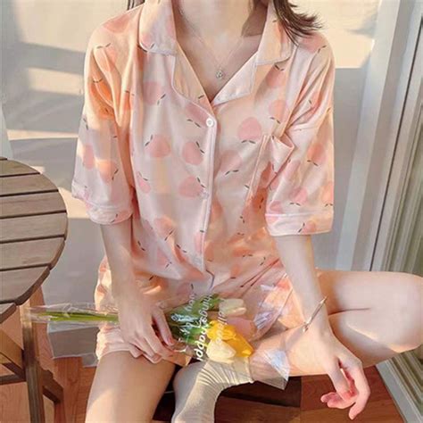 만화 여름 반팔 잠옷 반바지 가디건 대형 홈웨어 투피스 슈트 사이즈 Xl작은 복숭아