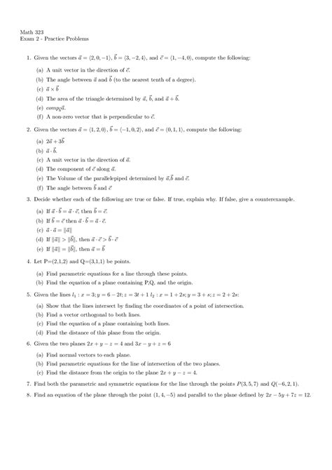 Math 323 Exam 2 Practice Problems Schemes And Mind Maps Pre Calculus Docsity