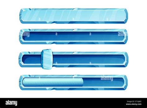 Set Slider Ice Interface Button Frozen Panel For Game Level In Cartoon Style Isolated On White