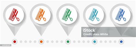 헤어 살롱 이발소 개념 벡터 아이콘 편집하기 쉬운 인포 그래픽 템플릿 웹 디자인 및 모바일 응용 프로그램을위한 다채로운 평면 디자인 포인터 세트 가위에 대한 스톡 벡터 아트