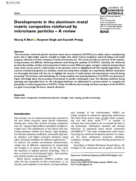 Pdf Developments In The Aluminum Metal Matrix Composites Reinforced By Micronano Particles