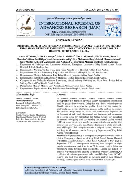 Improving Quality And Efficiency Performance Of Analytical Testing Process Using Sigma Metrics