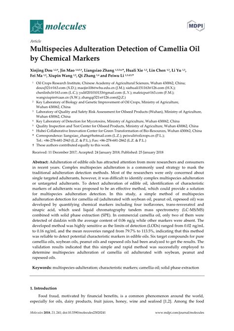 Pdf Multispecies Adulteration Detection Of Camellia Oil By Chemical