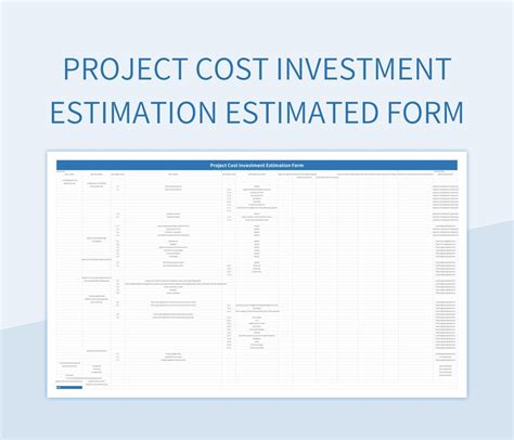 Project Cost Investment Estimation Estimated Form Excel Template And Google Sheets File For Free