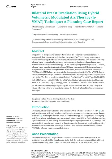 Pdf Bilateral Breast Irradiation Using Hybrid Volumetric Modulated Arc Therapy H Vmat
