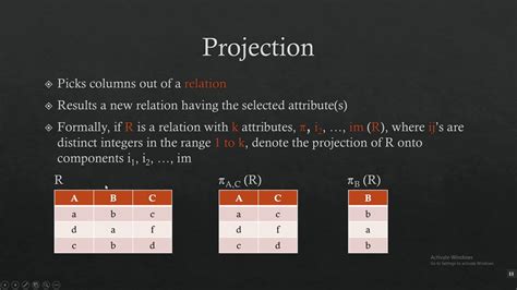 relational algebra projection youtube