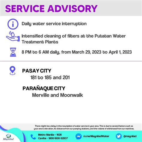 Maynilad Water Services Inc On Twitter Updated Schedule Our