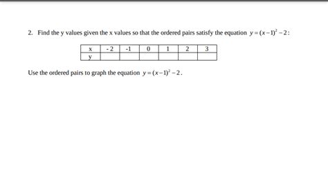 Solved 2 Find The Y Values Given The X Values So That The
