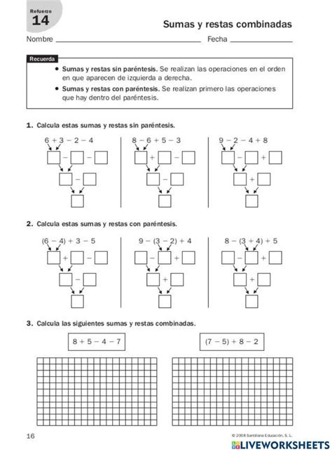 Operaciones Combinadas Sumas Y Restas Worksheet Matematica