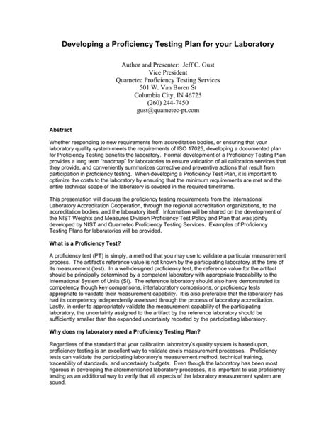 Developing A Proficiency Testing Plan For Your Laboratory