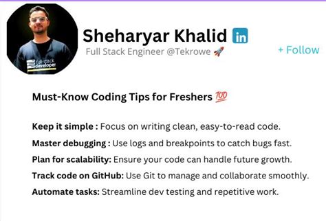 sheharyar khalid on linkedin codingtips freshers developerjourney