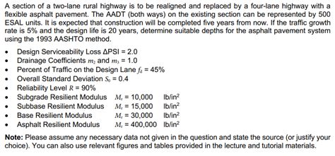 Solved A Section Of A Two Lane Rural Highway Is To Be