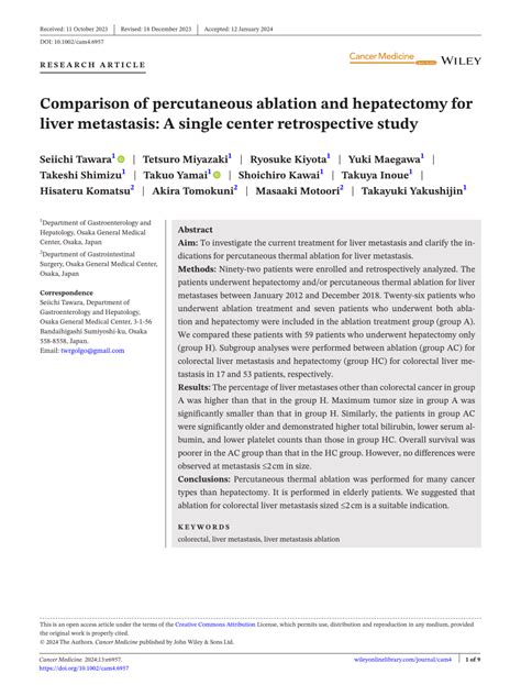 Pdf Comparison Of Percutaneous Ablation And Hepatectomy For Liver Metastasis A Single Center