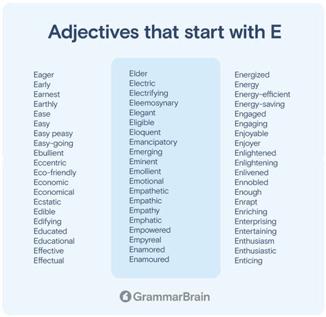 Big List Of Adjectives That Start With E Positive Negative