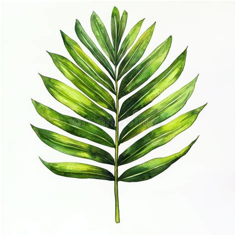 Vibrant Green Palm Tree Leaf With Detailed Watercolor Texture Isolated