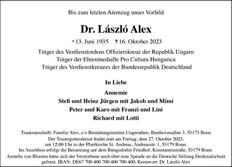Traueranzeigen Von László Alex Gatrauerde