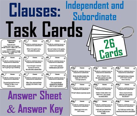 Clauses Task Cards Teaching Resources