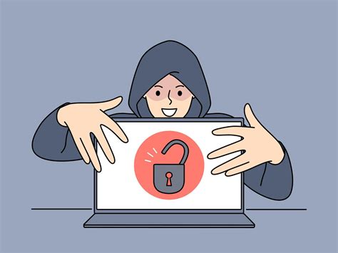 Hacker In Hood Touching Open Laptop With Padlock Symbol On Screen Steal