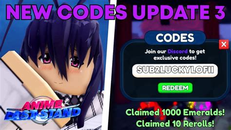 New All Codes For Update 3 In Anime Last Stand Youtube