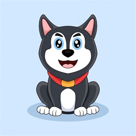 귀여운 허스키 강아지 만화 프리미엄 벡터