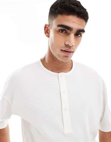 Asos Design Oversized Henley T Shirt In Cream Asos