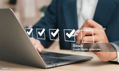 Checklist Concept Businessman Using Laptop Checking Mark On Checkboxes