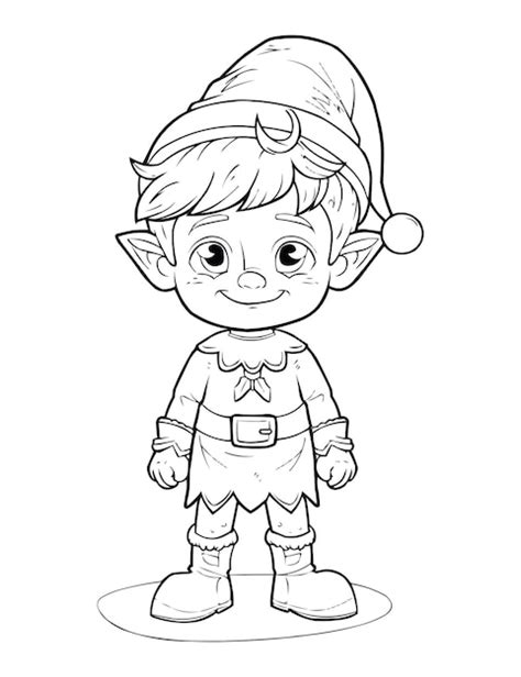 아이들을 위한 크리스마스 엘프 컬러링 페이지 프리미엄 Ai 생성 벡터