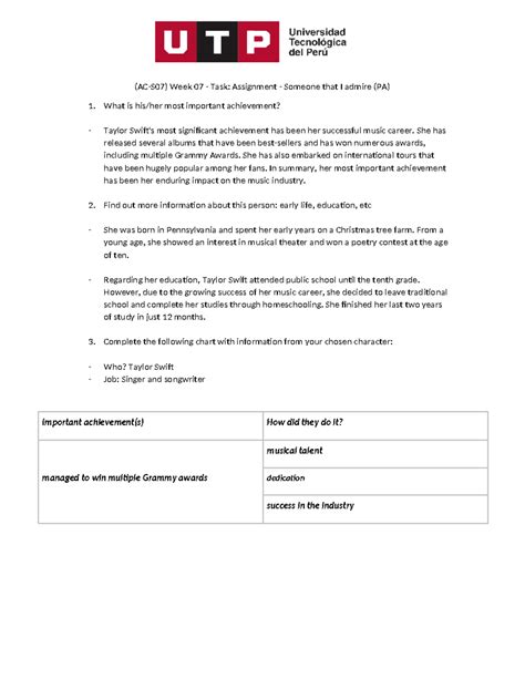 AC Week 7 AC Week 7 AC S07 Week 07 Task Assignment Someone That I Admire PA 1 What