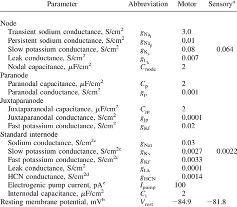 Maximum Conductances Specific Capacitances And Resting Membrane