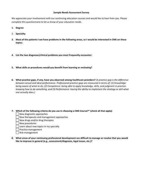 Business Needs Assessment Survey Examples To Download