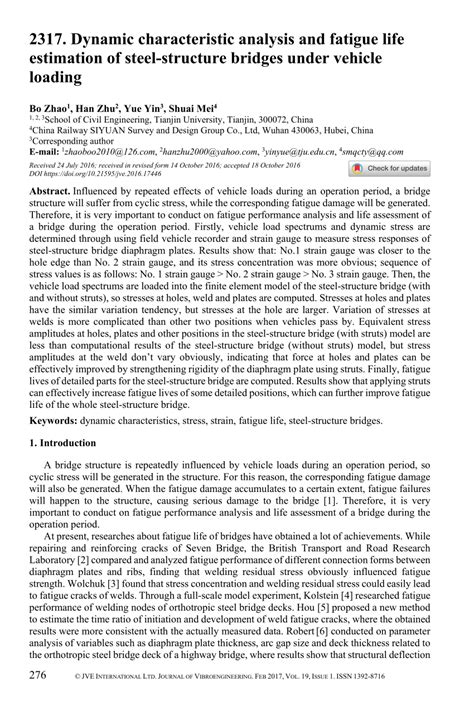 pdf dynamic characteristic analysis and fatigue life estimation of