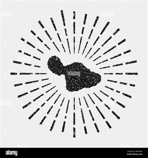 Vintage Map Of Maui Grunge Sunburst Around The Island Black Maui Shape With Sun Rays On White