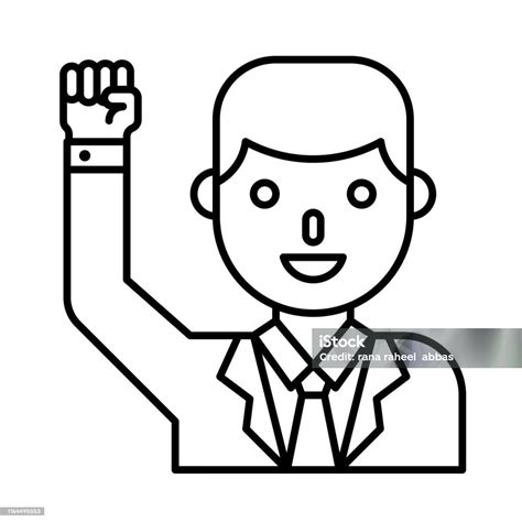 오른팔 벡터 일러스트 라인 스타일 아이콘을 올리는 사업가 남자에 대한 스톡 벡터 아트 및 기타 이미지 남자 남자 사업가